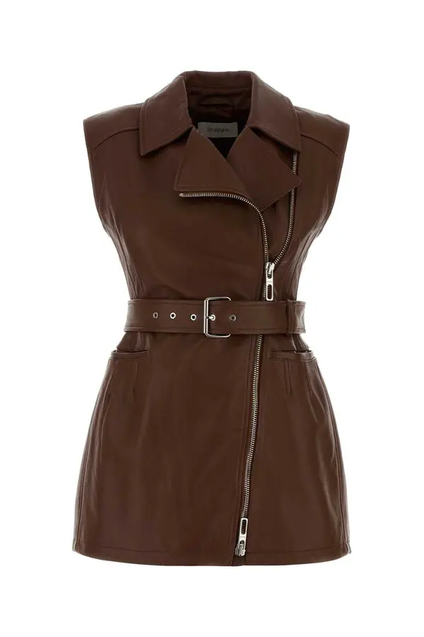 Sportmax Chocolate Leather Favella Vest - Brown