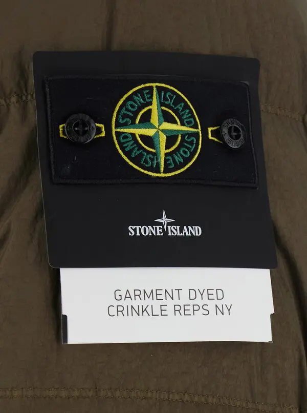 Stone Island Green High Collar Jacket With Logo Patch On Sleeve In Tech Fabric For