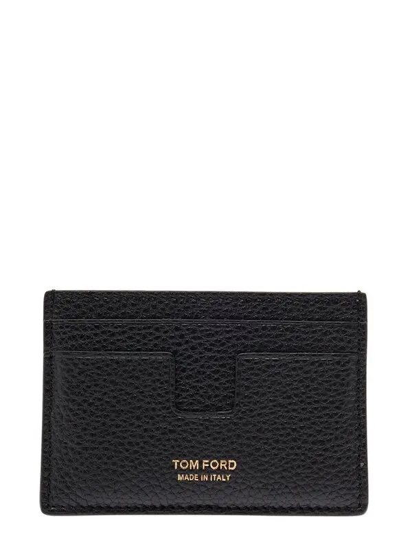 TOM FORD Card Holder With Logo Lettering Embossed On The Front In Grained Black Leather For - Multicolor