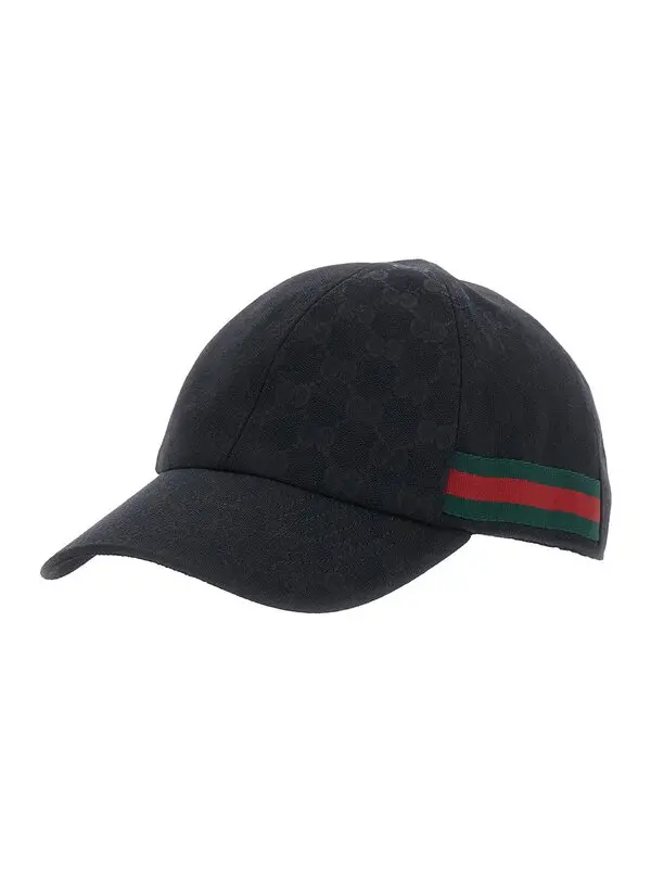 Gucci Baseball Cap With Web Detail On The Side In Gg Canvas For - Black