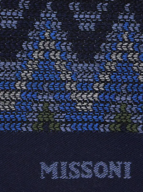 Missoni Blue Scarf With All-over Zig Zag Motif And Logo Lettering In Wool For