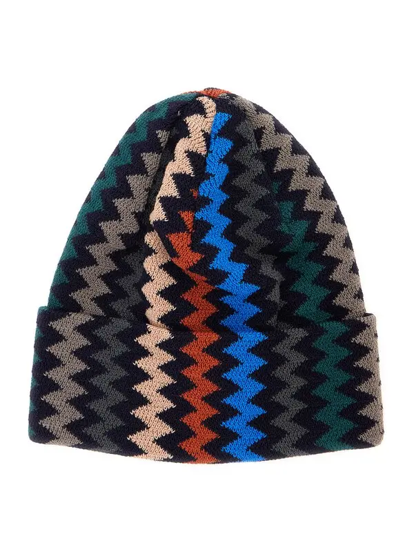 Missoni Beanie With Turn-up Brim Zigzag Motif In Wool Blend For