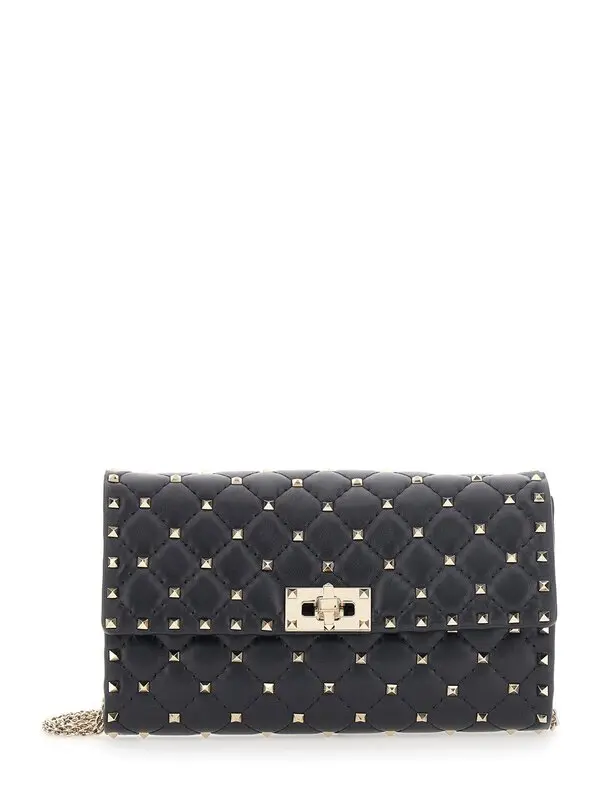 Valentino Garavani Rockstud Spike Nappa Shoulder Bag With Platinum Studs - Black