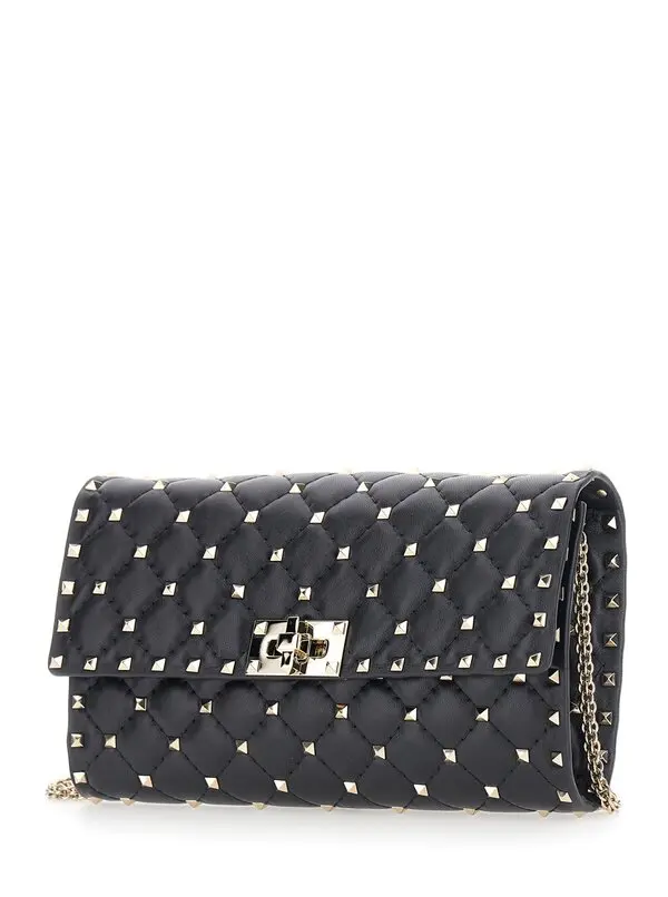 Valentino Garavani Black Crossbody Bag With Chain Strap And Rockstud Decoration In Quilted Leather For