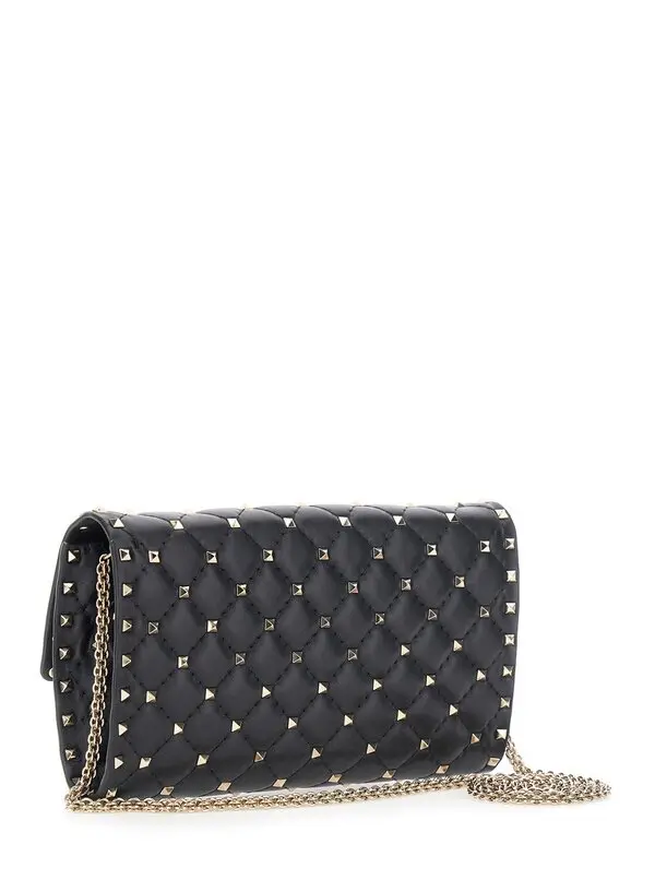 Valentino Garavani Black Crossbody Bag With Chain Strap And Rockstud Decoration In Quilted Leather For
