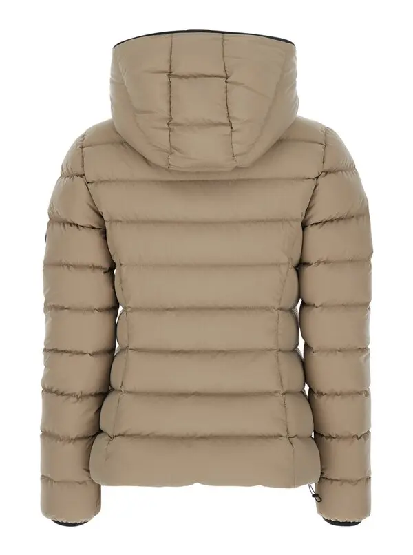 Moncler Beige Down Jacket With Hood And Logo Patch - Multicolor