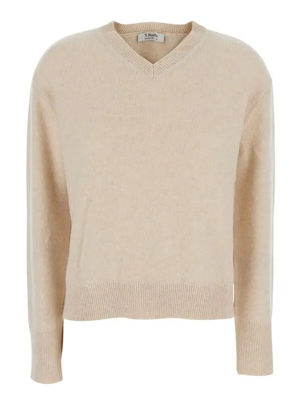 Max Mara Fata Wool V-neck Long Sleeve Sweater - Multicolor