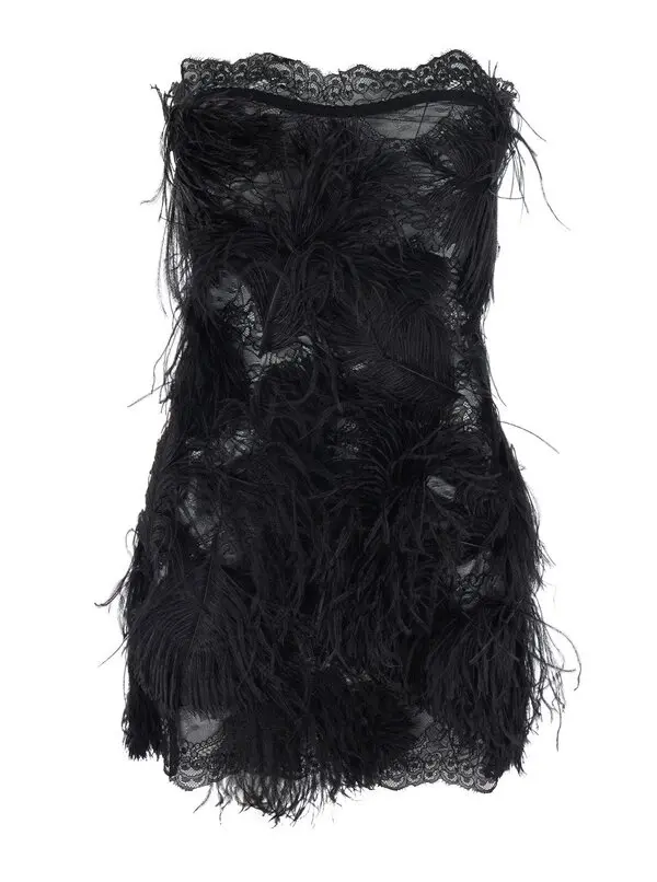 Attico Embroidered Ostrich Feathers On Lace - Multicolor