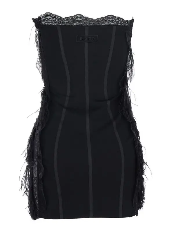 Attico Black Lace Feather Embellished Dress