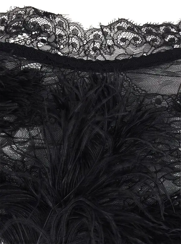 Attico Black Lace Feather Embellished Dress