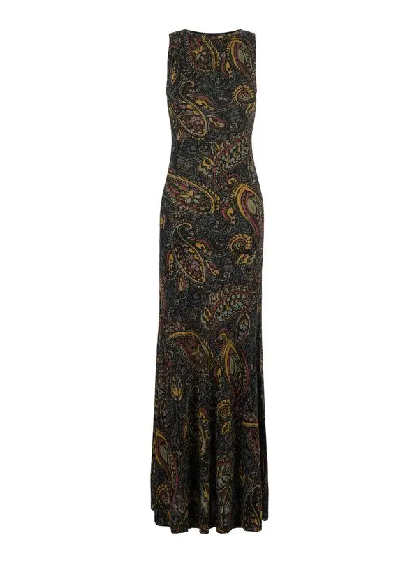 Etro Sleeveless Round Neck Long Dress With All-over Embroidery - Multicolor