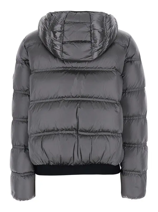 Moncler Gray Tech Fabric Down Jacket With Hood And Logo Patch - Multicolor