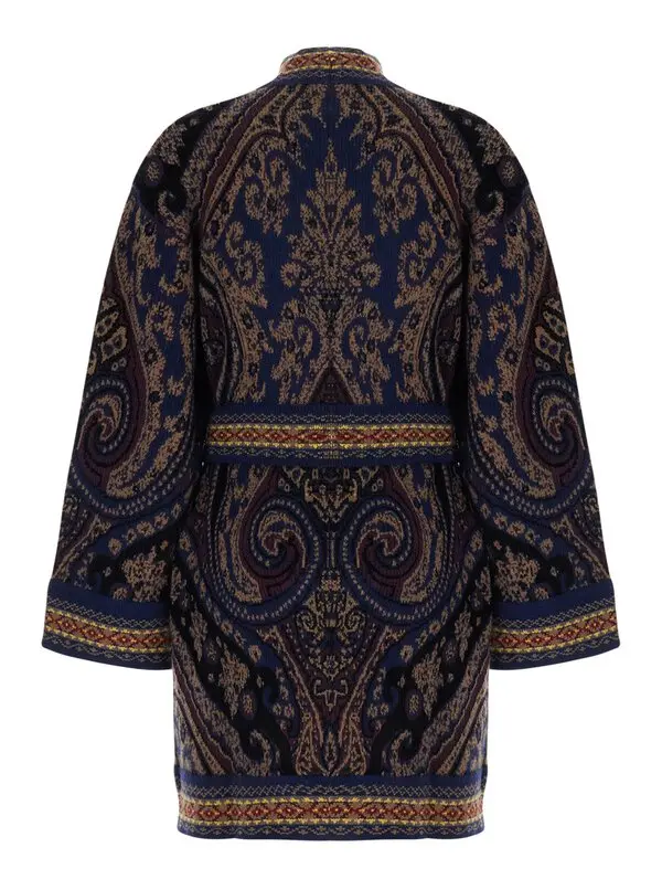 Etro Wool Blend Geometric Embroidered Belted Cardigan - Multicolor