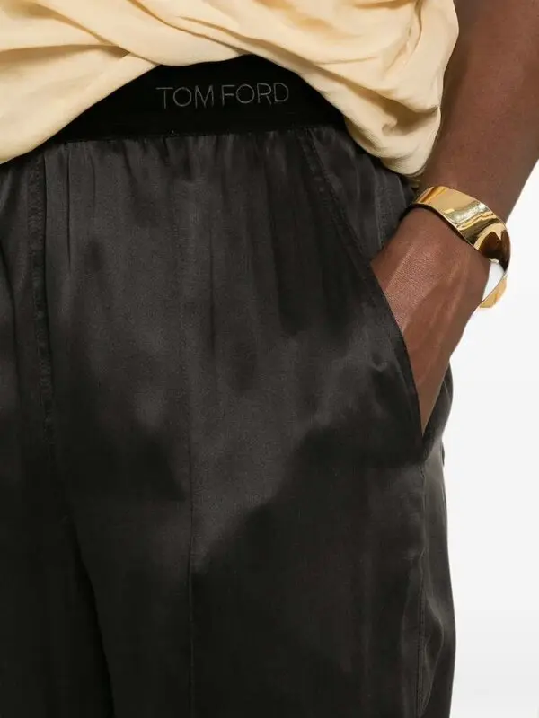 TOM FORD Logo Stripe Silk Trousers - Black