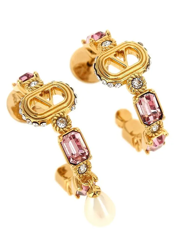Valentino Garavani Ovalette' Earrings With Rhinestones - Gold