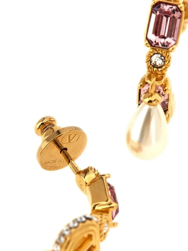 Valentino Garavani Ovalette Hoop Earrings With Pink Crystals And Pearl