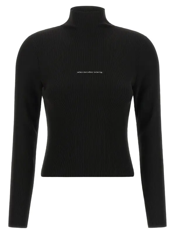 Alexander Wang Ribbed Turtleneck Sweater With Contrast Logo - Black