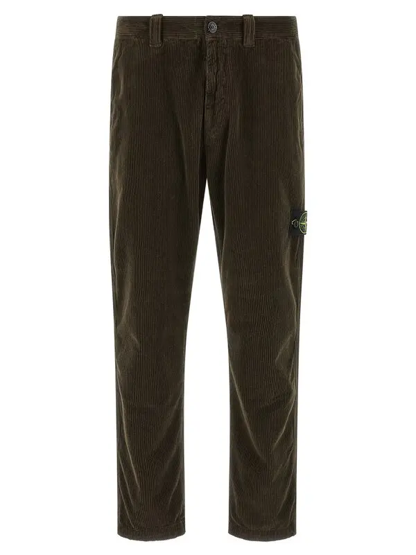 Stone Island Cotton Corduroy Pants With Detachable Logo Badge