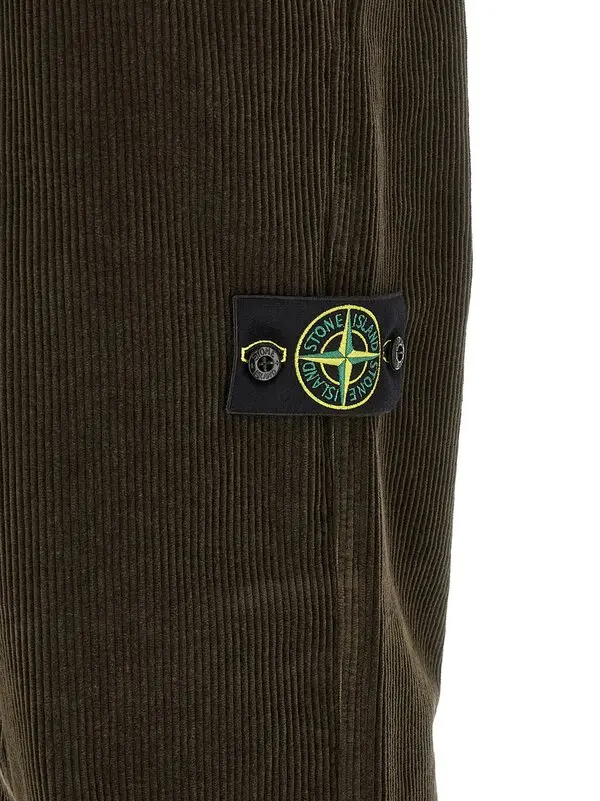 Stone Island Cotton Corduroy Pants With Detachable Logo Badge