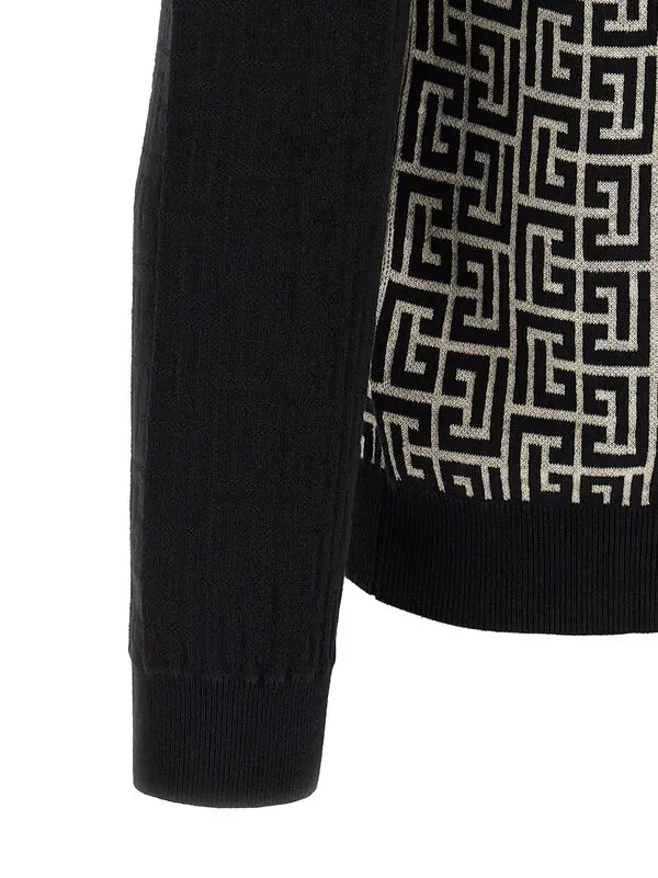 Balmain Pb Monogram Mesh Crew Neck Sweater - Multicolor