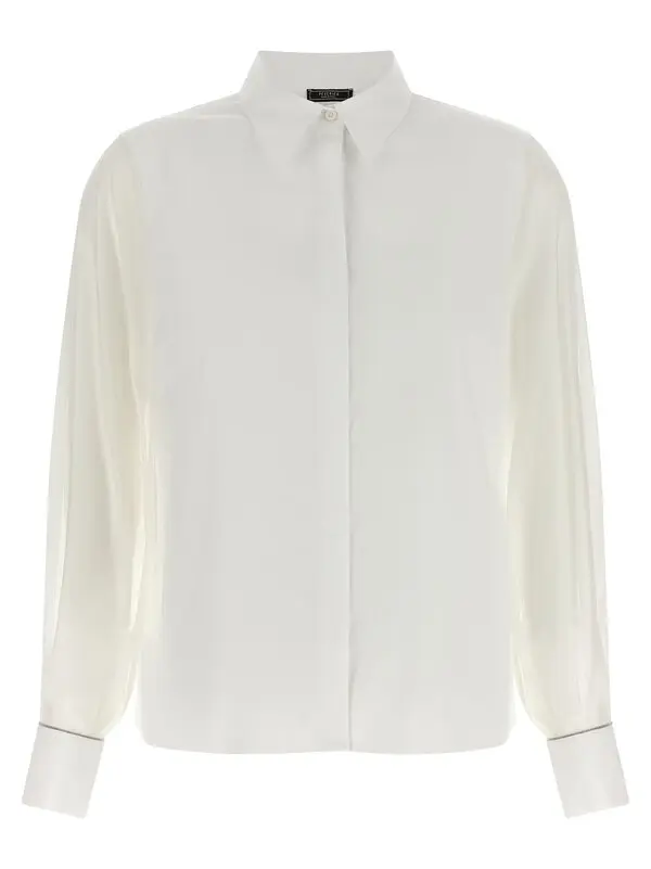 Peserico Stretch Cotton Shirt With Sheer Sleeves - White