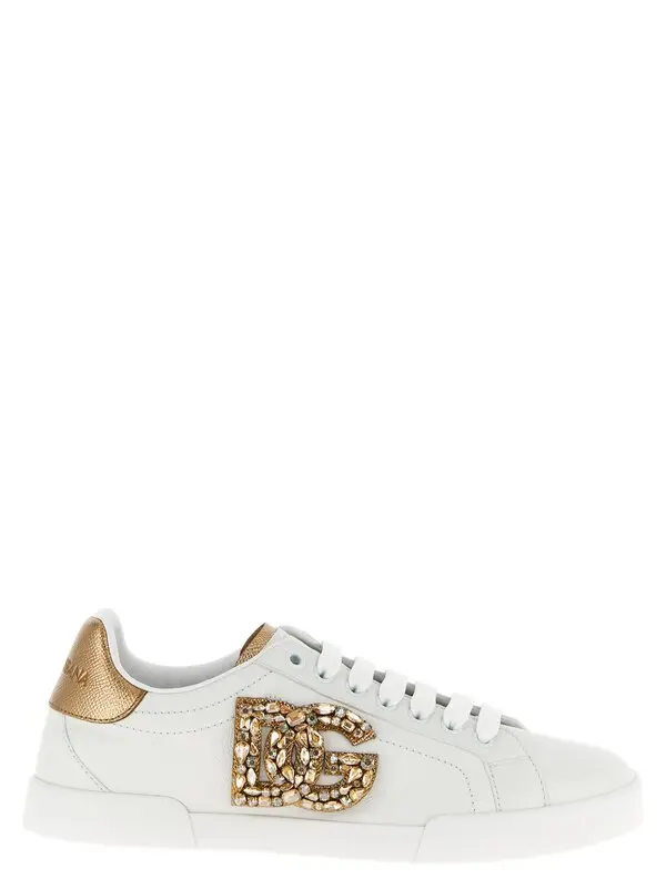 Dolce & Gabbana Embellished Crystal Logo Low-top Sneakers - Gold