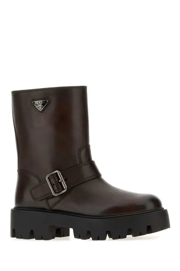 Prada Brow Leather Ankle Boots