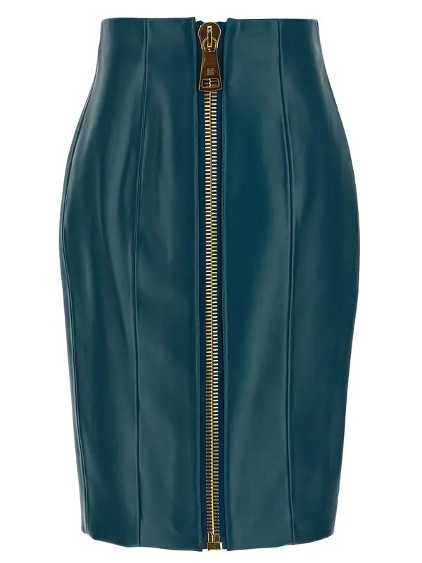 Balmain High-waisted Leather Pencil Skirt With Xl Zip - Blue