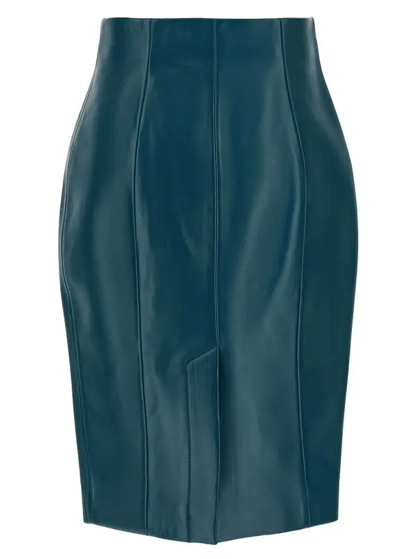 Balmain High-waisted Leather Pencil Skirt With Xl Zip - Blue