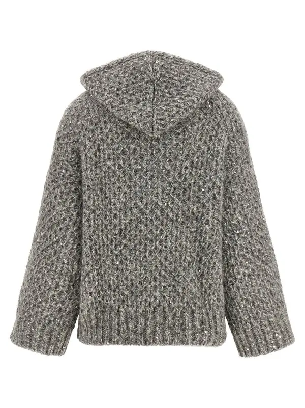 Peserico Zipped Hooded Cardigan With Micro Sequins