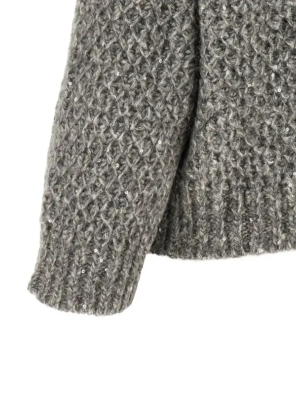 Peserico Zipped Hooded Cardigan With Micro Sequins