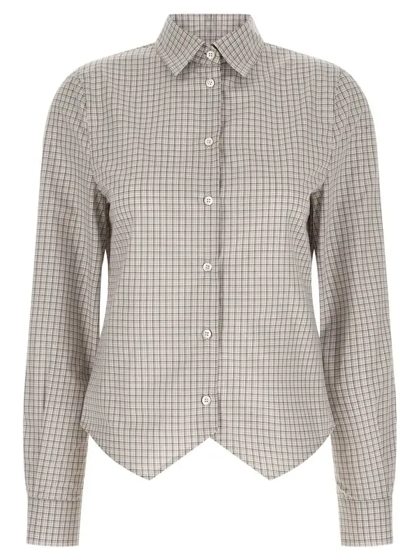 MAISON MARGIELA Cotton Checkered Pointed Hem Shirt - Cream