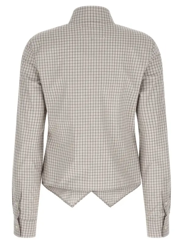 MAISON MARGIELA Cotton Checkered Pointed Hem Shirt - Cream