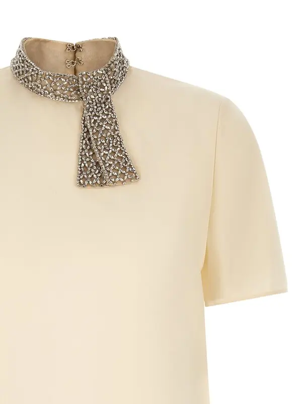 Valentino Garavani Embellished Jewel Collar Silk Top