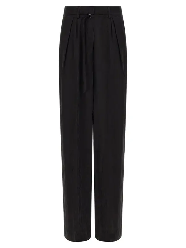 Dries Van Noten Wide Leg Pleated Trousers With Integrated Belt