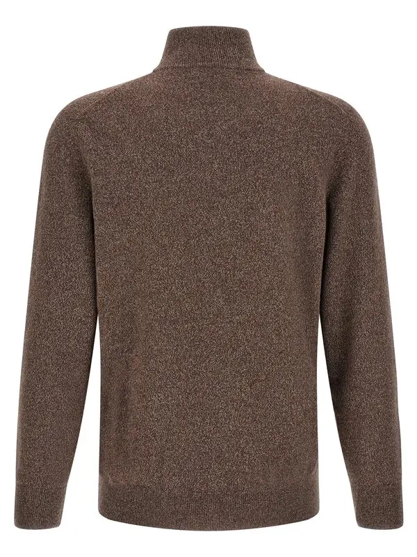 Brunello Cucinelli High Neck Zip Cardigan In Cashmere - Brown
