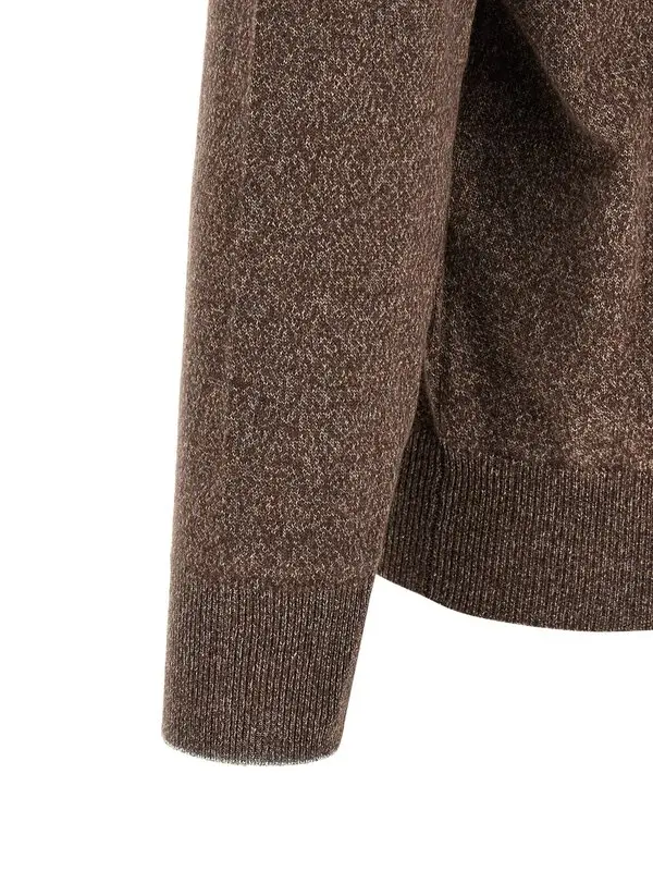 Brunello Cucinelli High Neck Zip Cardigan In Cashmere - Brown