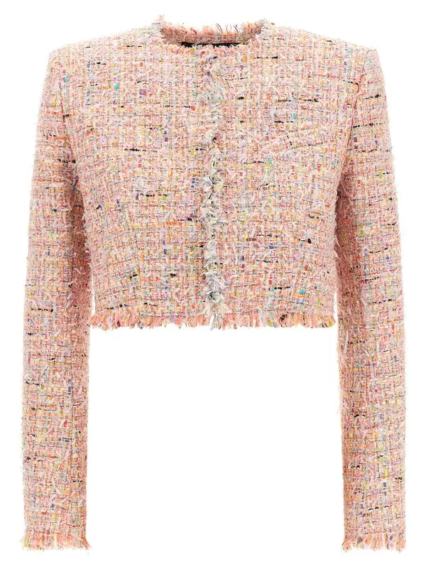 Balmain Spencer Cropped Tweed Blazer - Pink