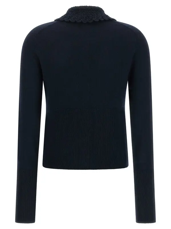 Chloé Navy Pure Wool Crochet Collar Cardigan
