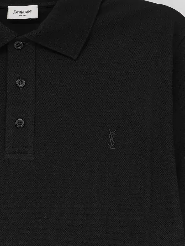 Saint Laurent Pique Cotton Polo Shirt With Cassandre Embroidery