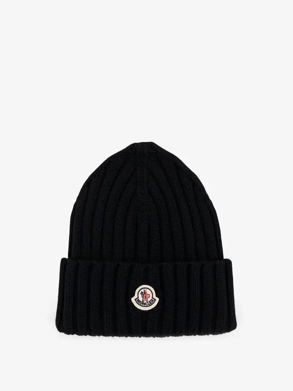 Moncler Wool Ribbed Knit Beanie With Logo Patch - Multicolor