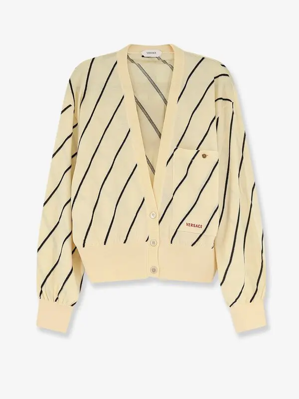 Versace Wool Blend Cardigan With Striped Detail - Cream