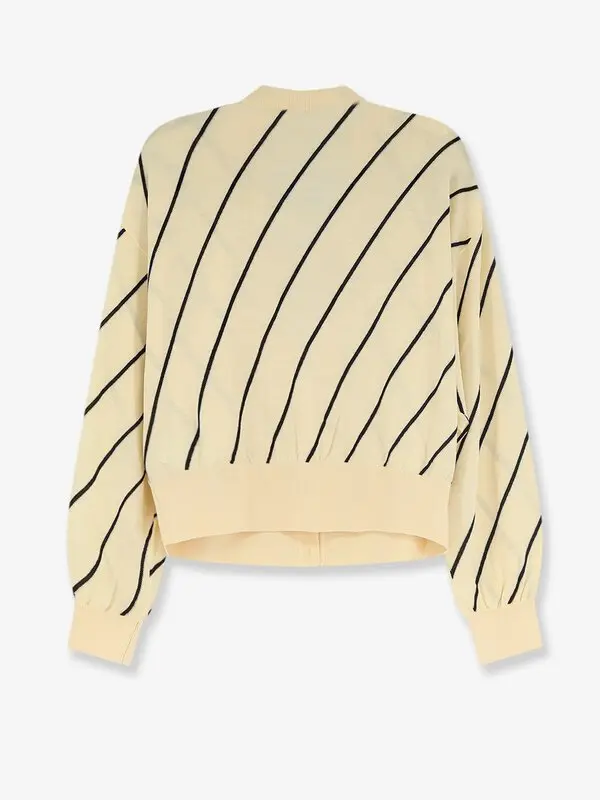 Versace Wool Blend Cardigan With Striped Detail - Cream