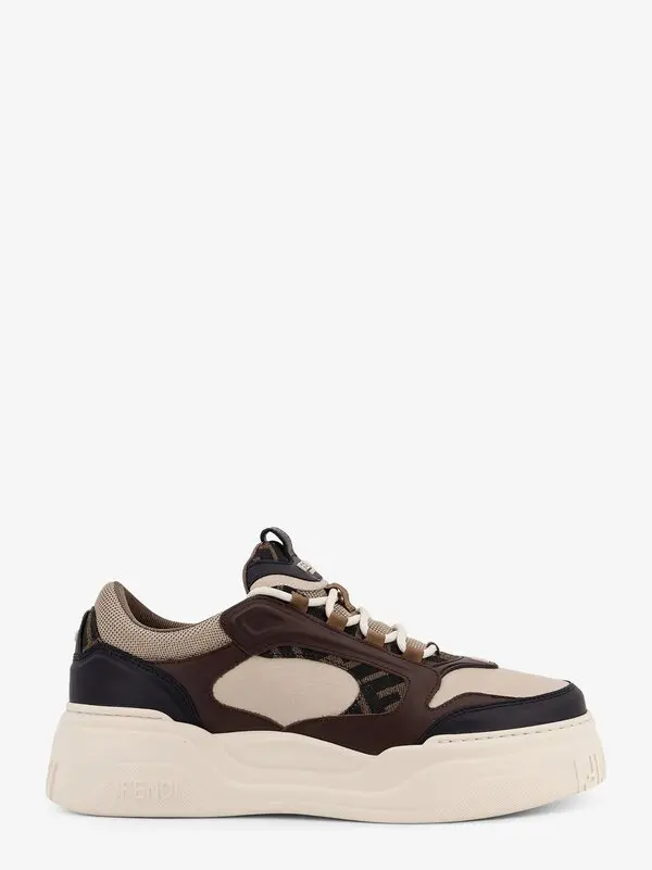 Fendi Force Leather Sneakers With Jacquard Ff Fabric Inserts