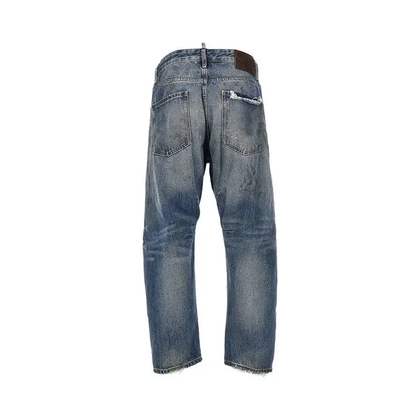 Dsquared2 Distressed Cotton Denim Relaxed Fit Jeans - Blue