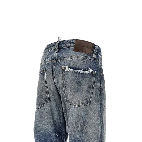 Dsquared2 Distressed Cotton Denim Relaxed Fit Jeans - Blue