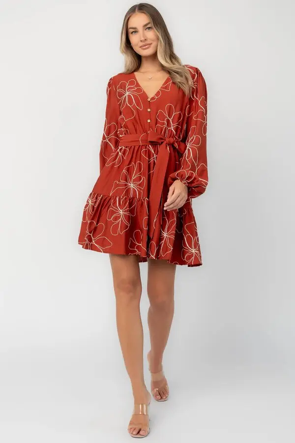 BLUE BLUSH Elspeth Short Dress - Rust Floral