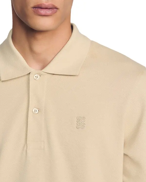 Sandro Mesh Cotton Polo Shirt With Leather Logo Patch