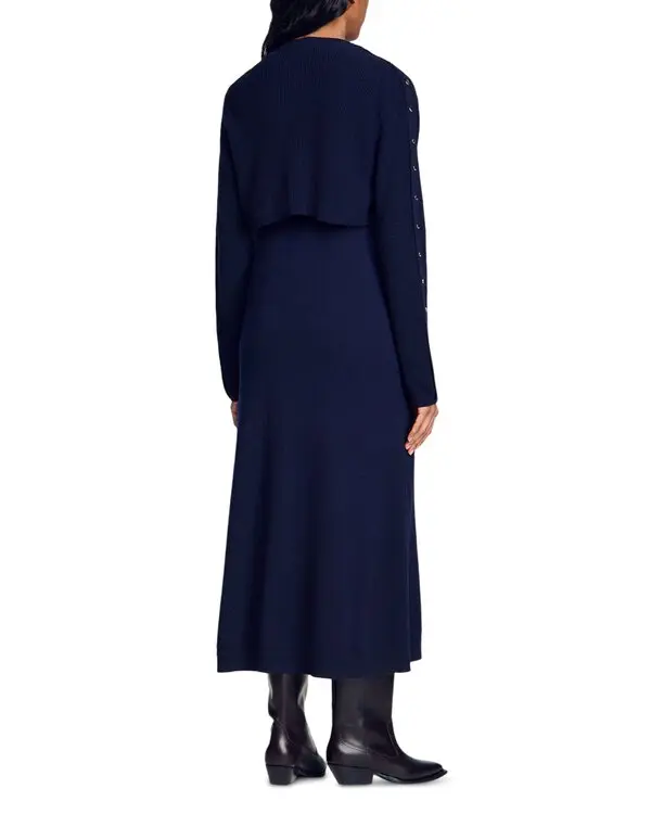Sandro 2 In 1 Knit Midi Dress - Navy Blue
