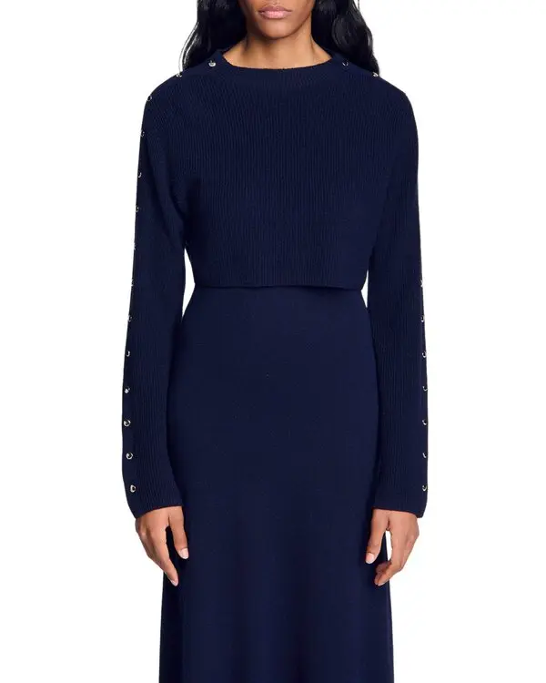 Sandro 2 In 1 Knit Midi Dress - Navy Blue